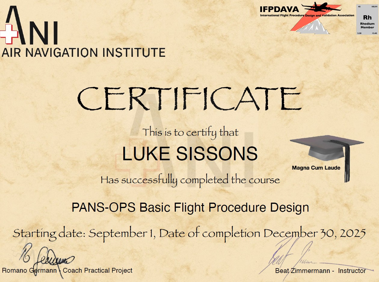 Congratulations Luke on the completion of the PANS-OPS Basic Flight ...